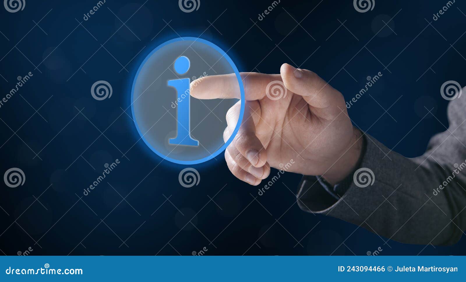 Information Sign Icon. Man Tapping on the Screen Stock Photo - Image of ...