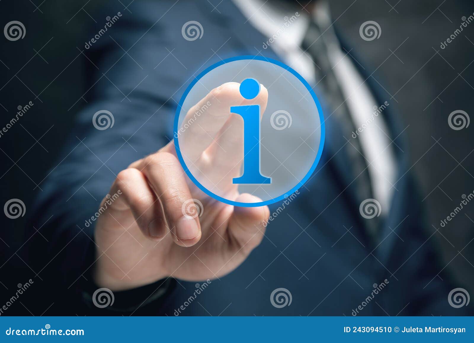 Information Sign Icon. Man Tapping on the Screen Stock Photo - Image of ...