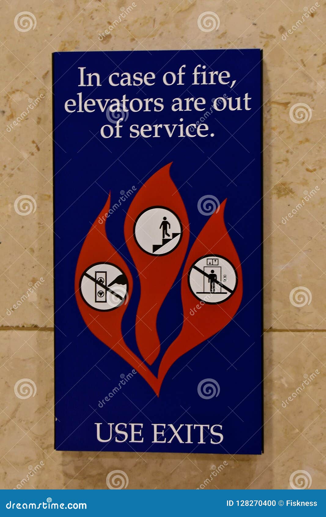 Leaving a Building Sign when a Fire Occurs Stock Photo - Image of info ...