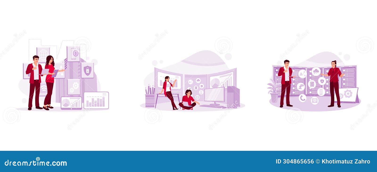 Two Little Programmers are in Front of a Big Computer Screen. Stock ...