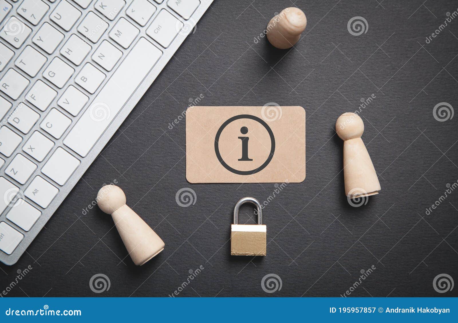 Information Symbol with a Computer Keyboard, Padlock and Wooden Human ...