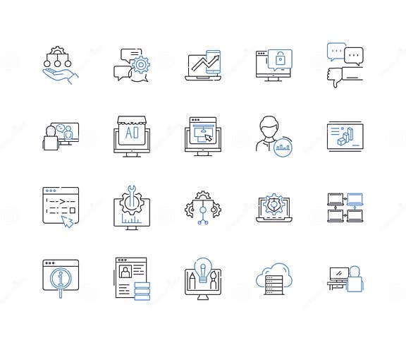 Information System Line Icons Collection Database Query Integration Analytics Security