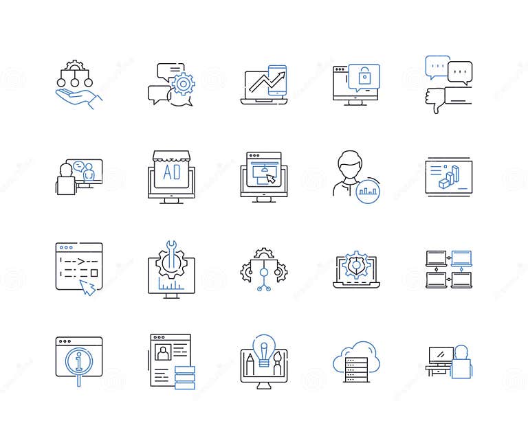 Information System Line Icons Collection Database Query Integration
