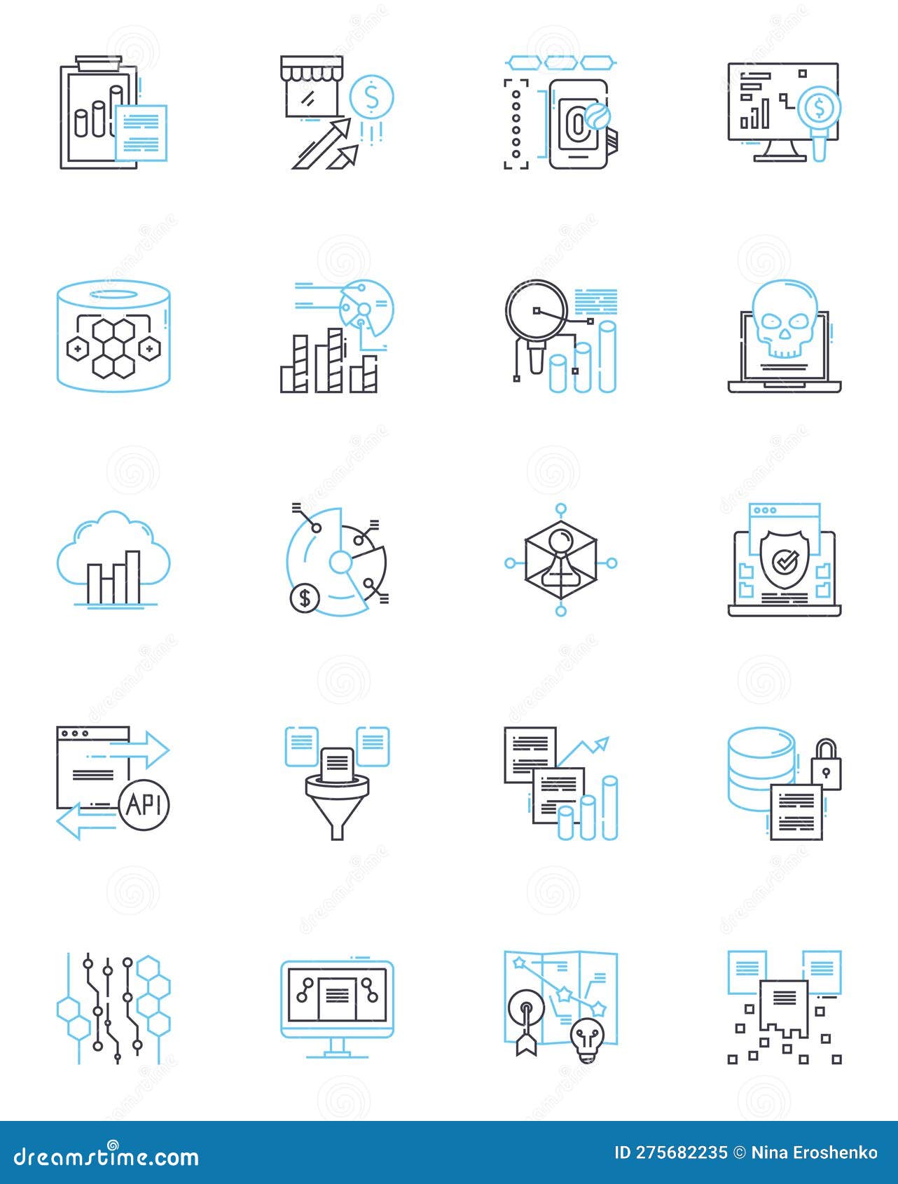 Information System Linear Icons Set Database Integration Analytics