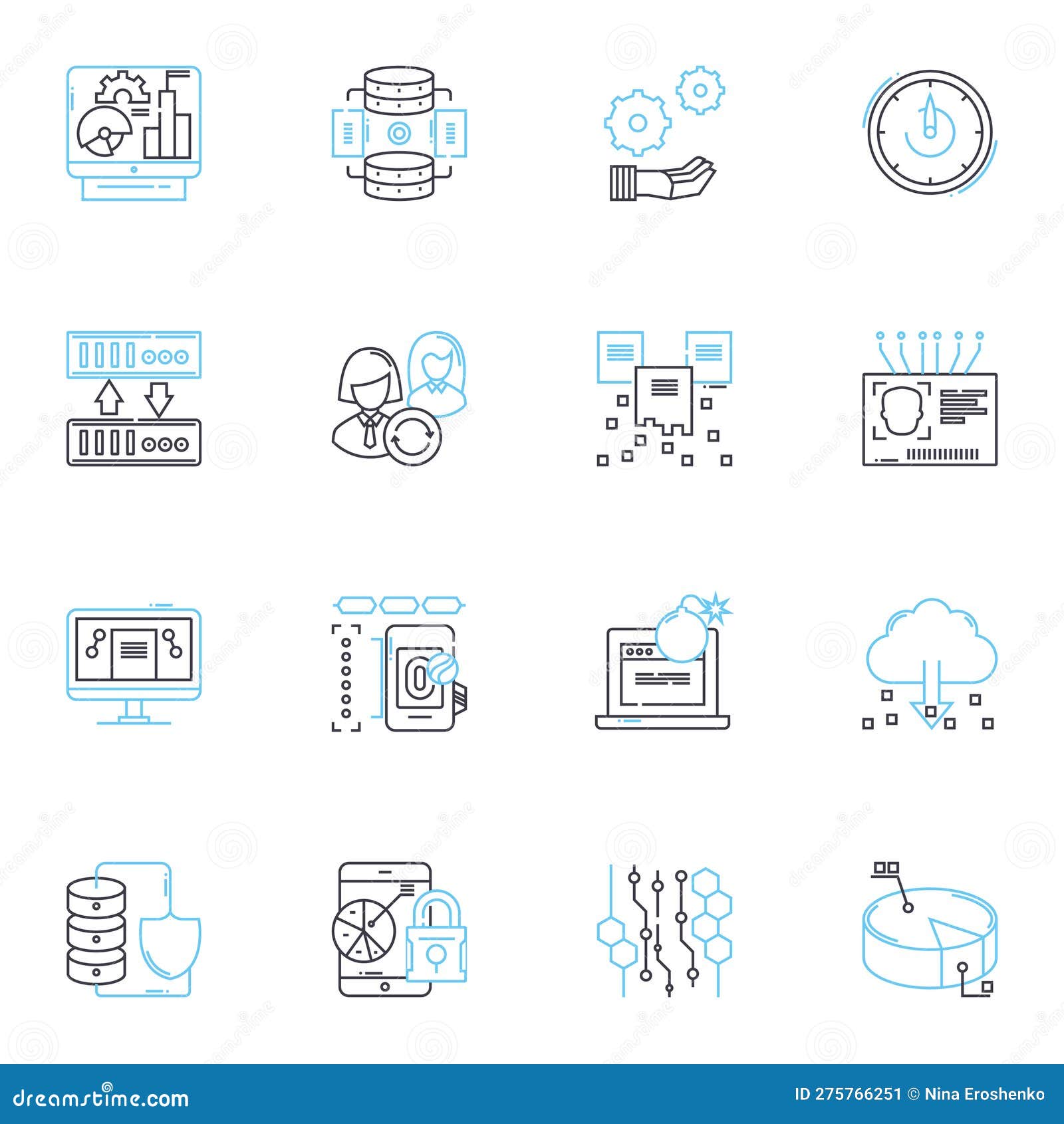 Information System Linear Icons Set Database Integration Analytics Access Automation