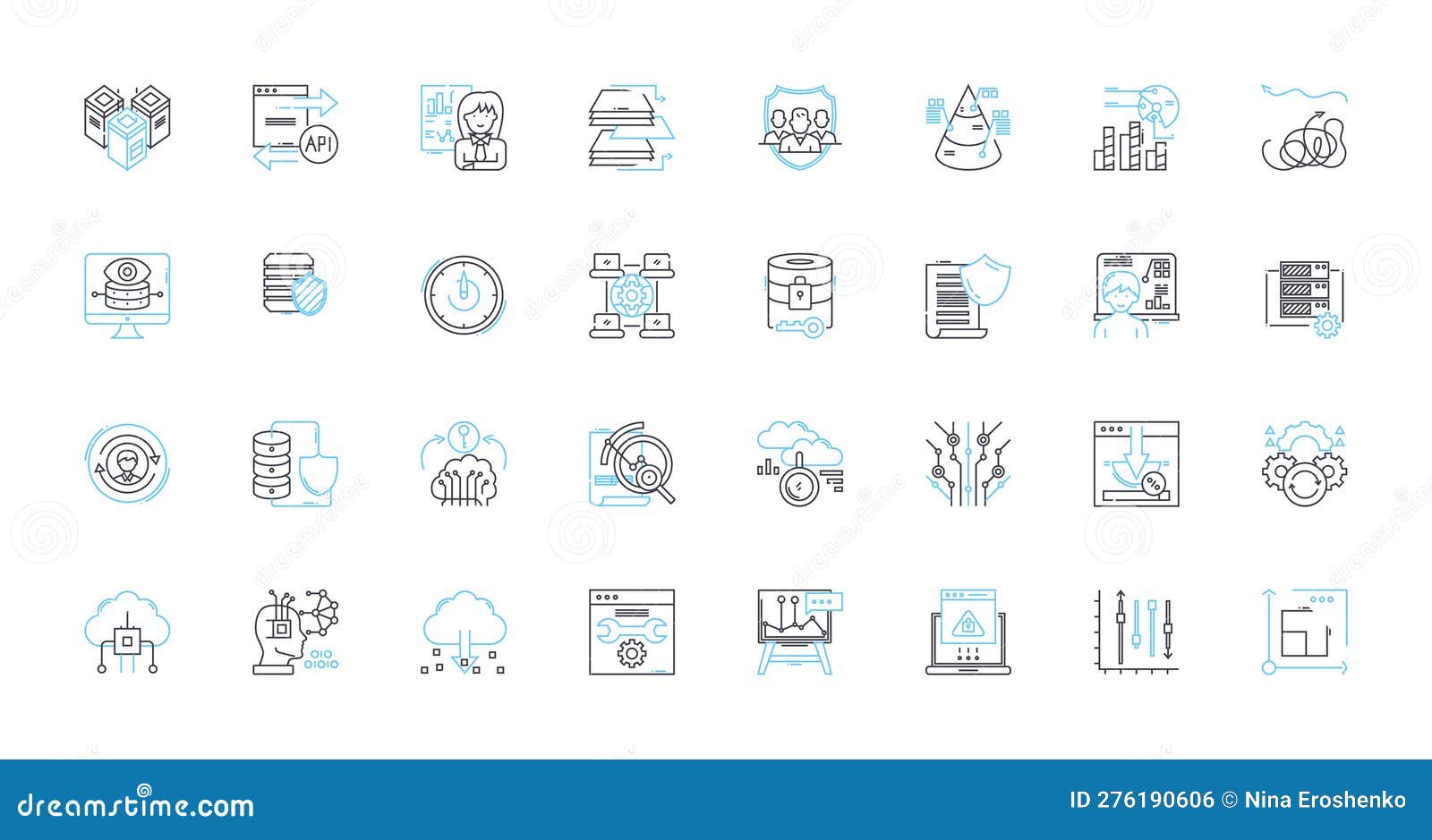Information System Linear Icons Set. Database, Software, Nerk ...