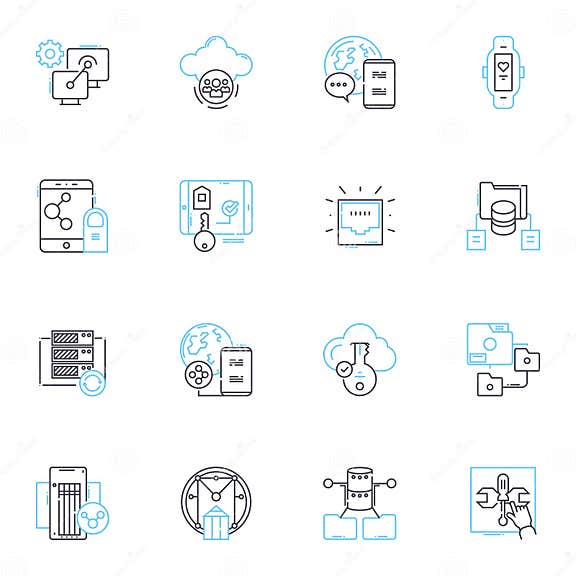 Information Tech Linear Icons Set Coding Programming Nerking Cybersecurity Data Analytics