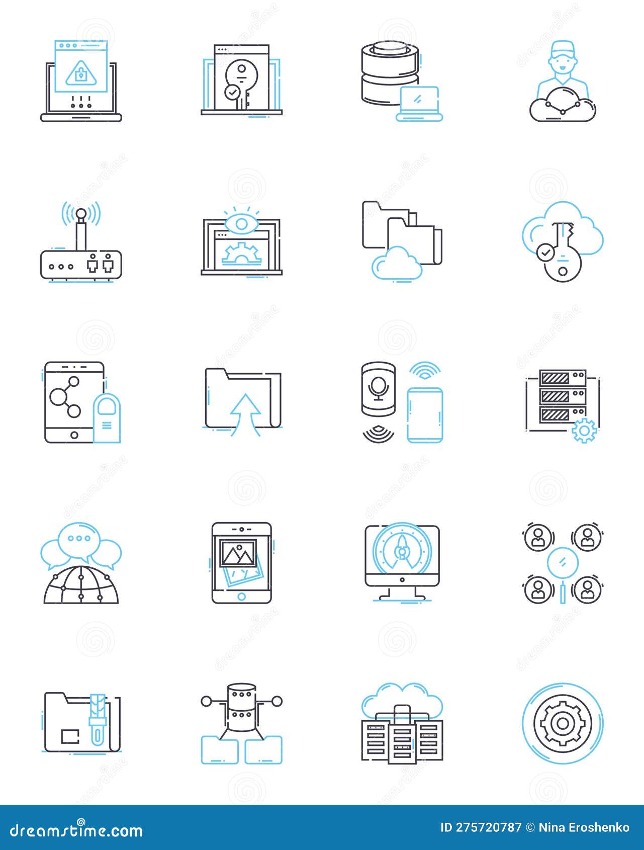 Information Tech Linear Icons Set Coding Programming Nerking Cybersecurity Data Analytics