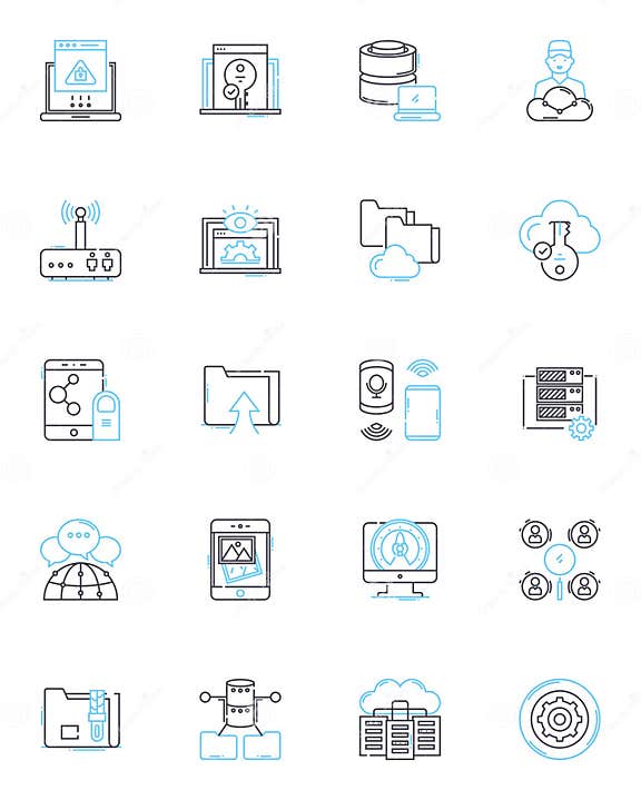 Information Tech Linear Icons Set. Coding, Programming, Nerking, Cybersecurity, Data, Analytics ...