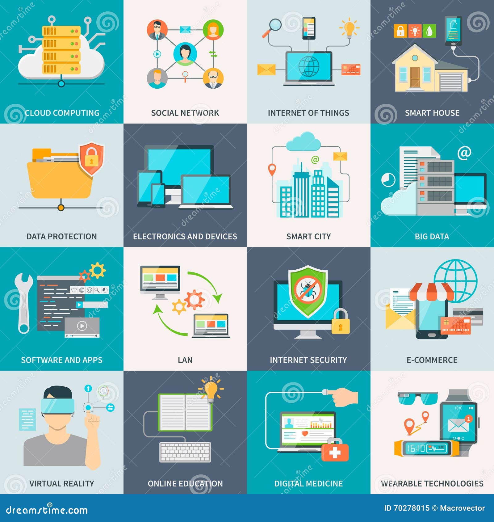 Information Technologies Concept Flat Icons Stock Illustration ...