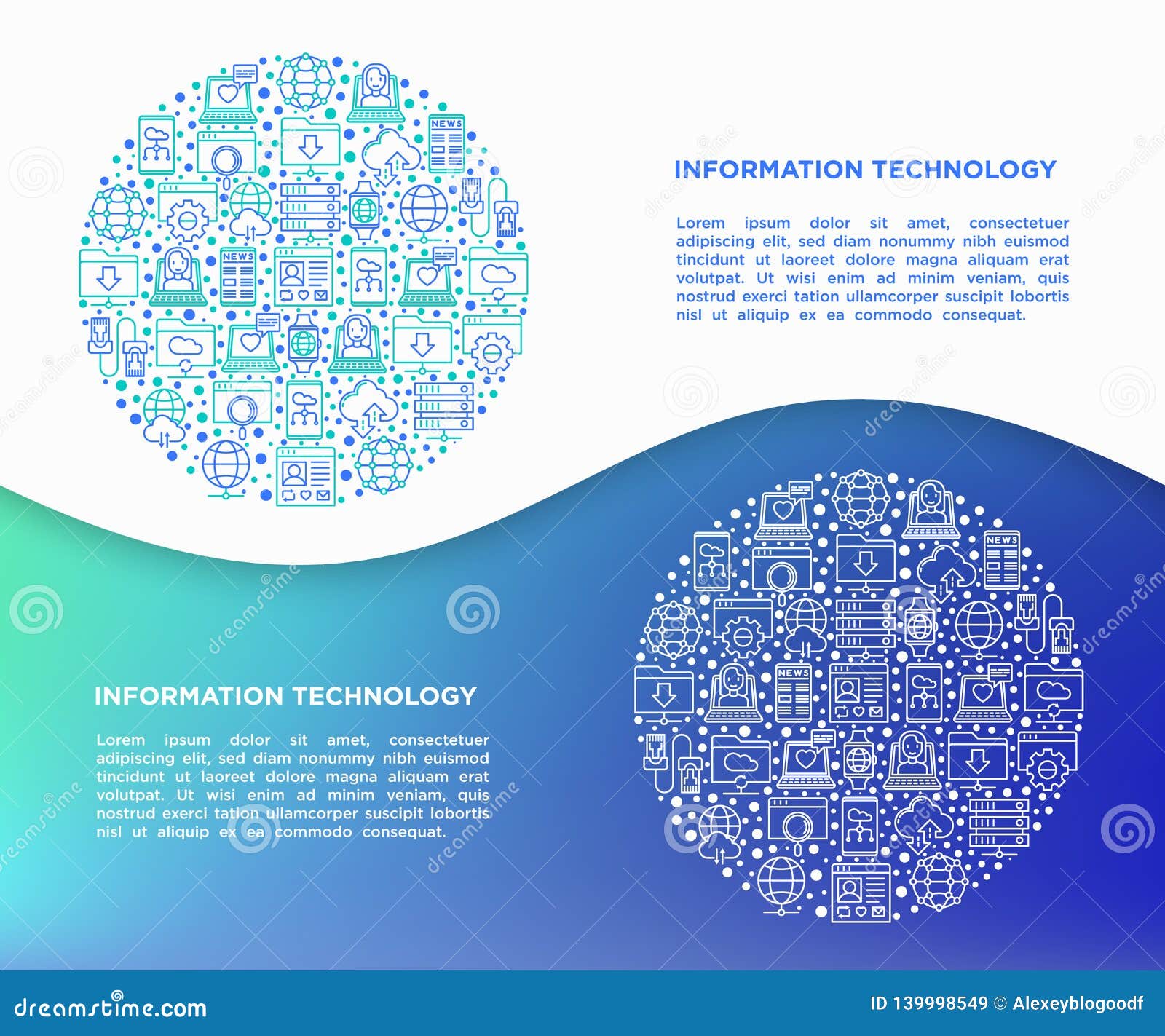 Information Technology in Circle Thin Line Icons Stock Vector ...