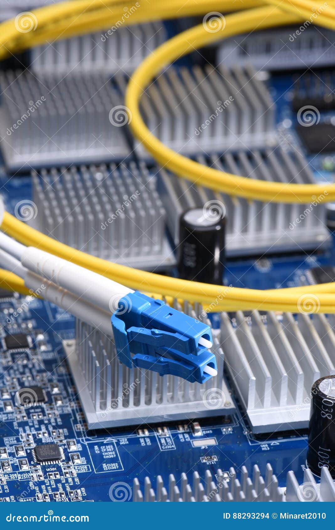 Computer Network, Fiber Cable Patch Cord on Electronic Board Stock ...