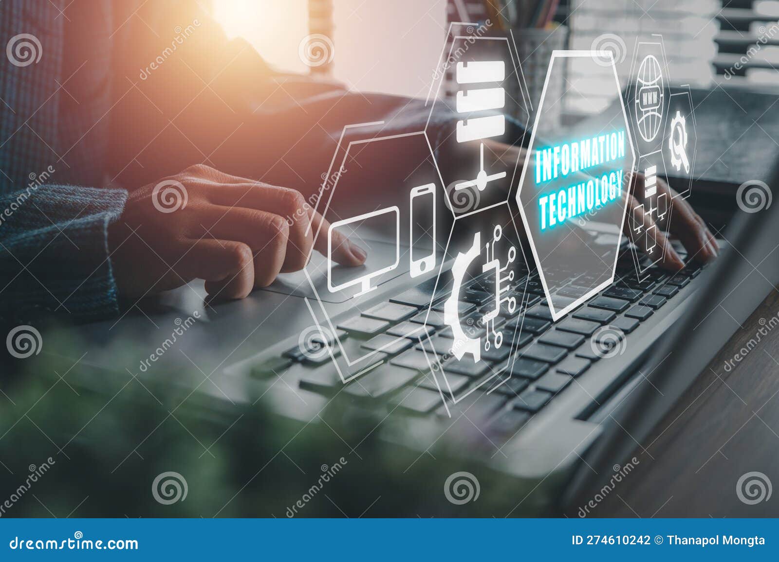 Business Woman Working on Laptop Computer with Information Technology ...