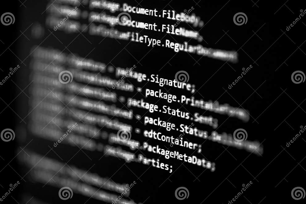 Information Technology Concept. Coding Programmer Language Script Text on Screen Monitor Display ...