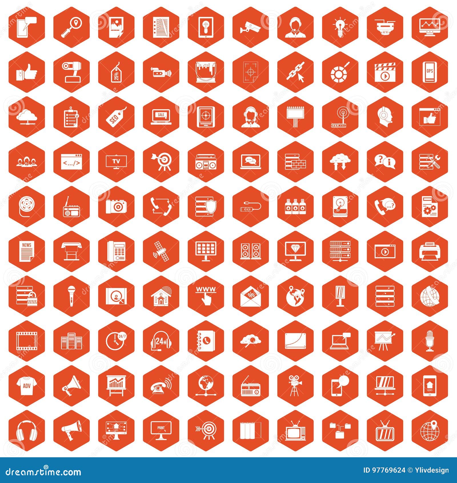 100 Information Technology Icons Hexagon Orange Stock Vector ...