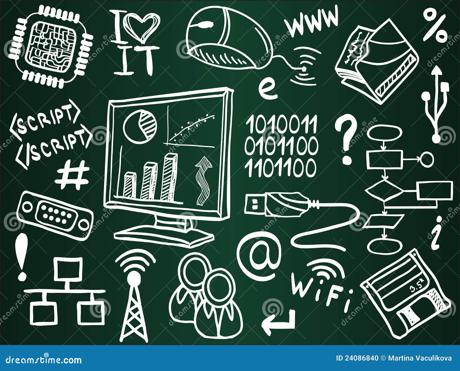Information Technology Icons on School Board Stock Vector ...
