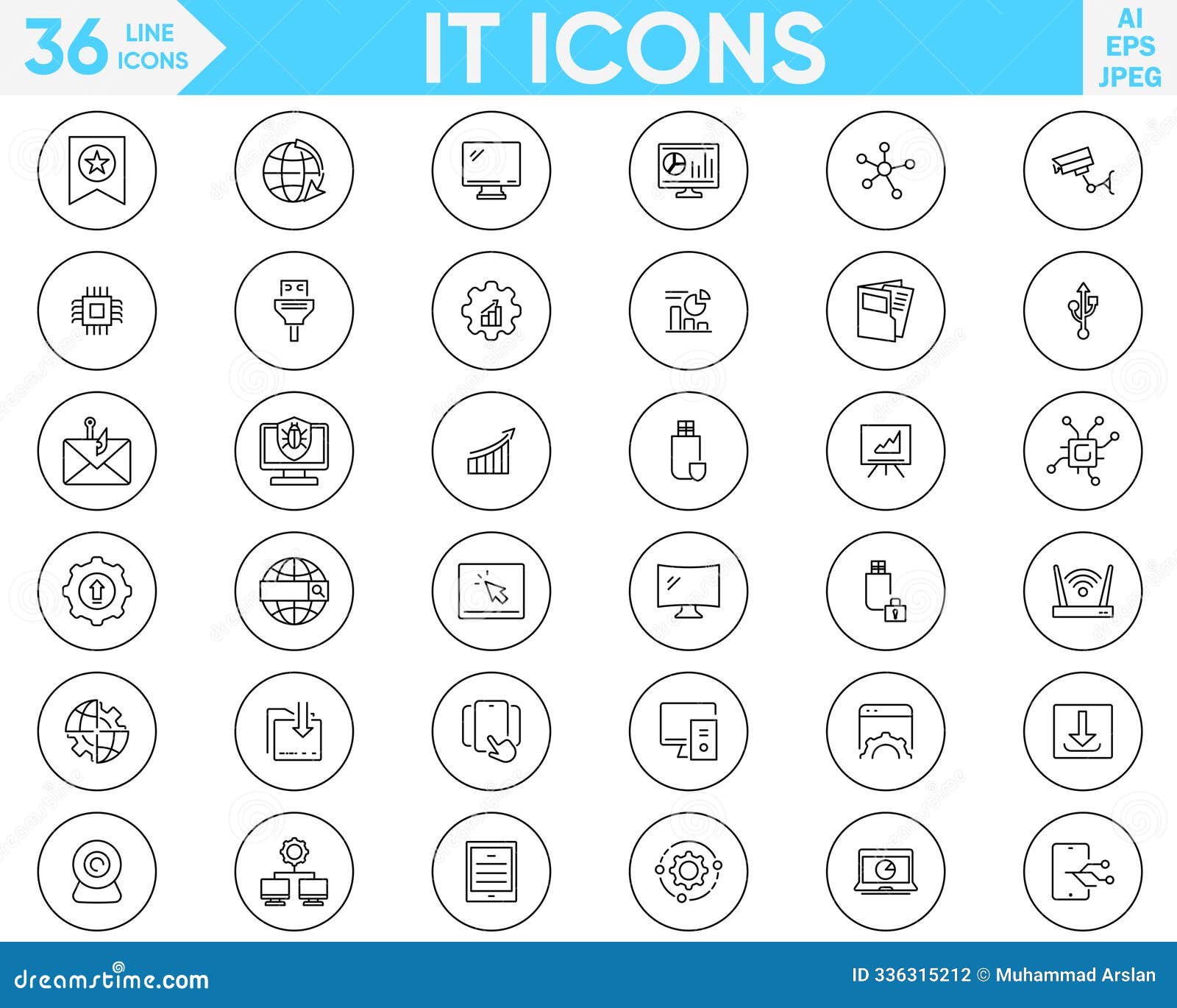 Information and Technology Line Icon Vector Illustration Set Stock Illustration - Illustration ...