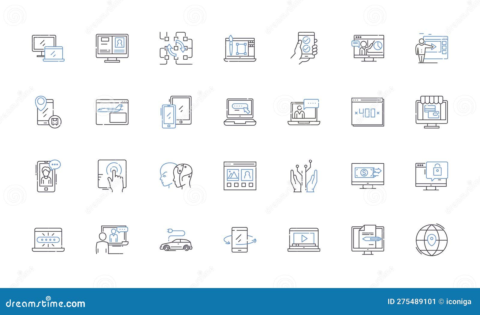 Information Technology Line Icons Collection Computers Software Hardware Internet