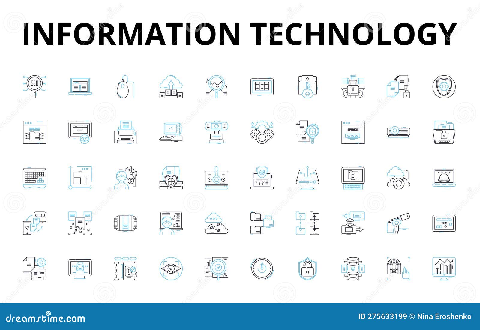 Information Technology Linear Icons Set. Digital, Nerk, Cloud ...