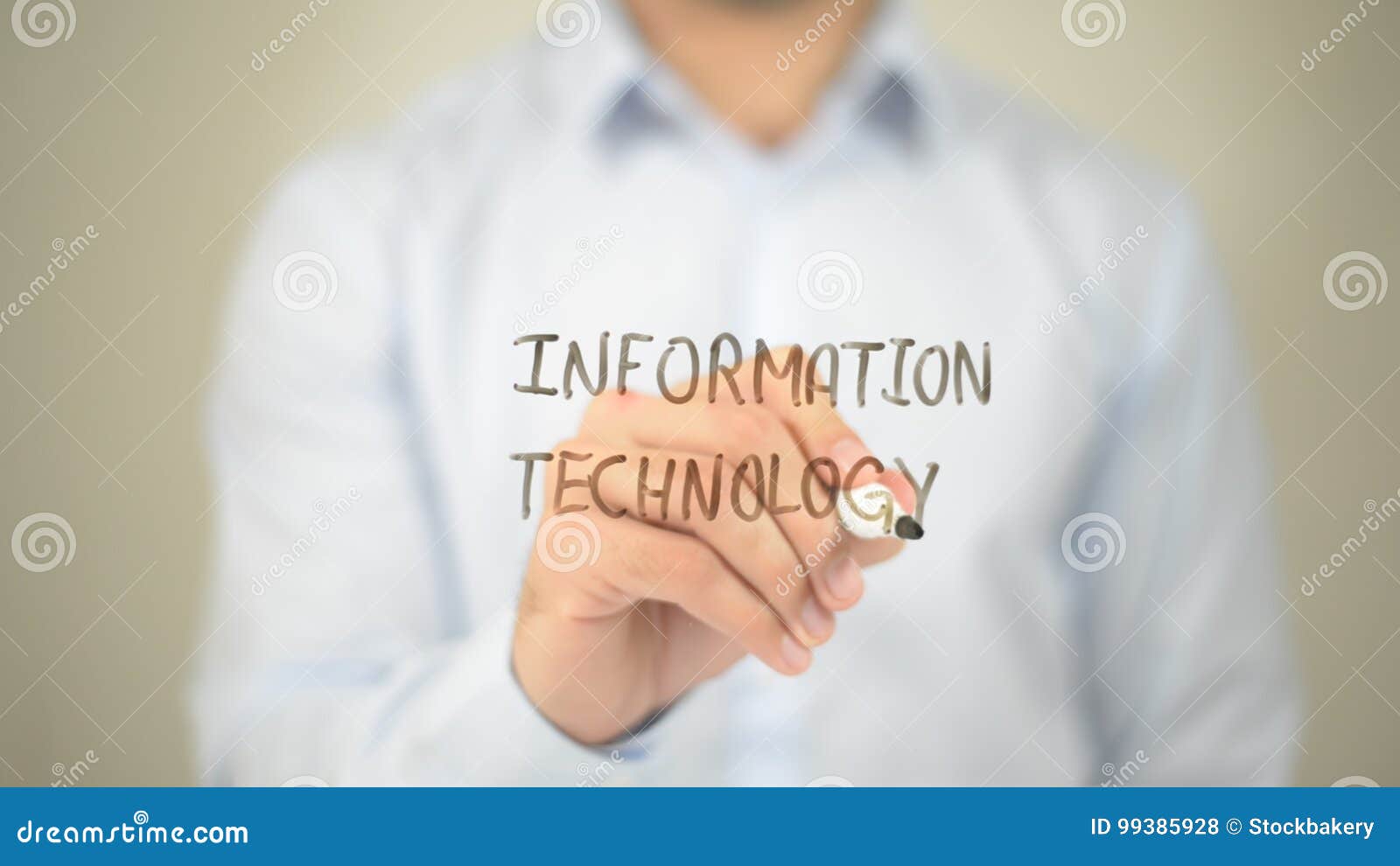 Information Technology, Man Writing on Transparent Screen Stock Photo ...