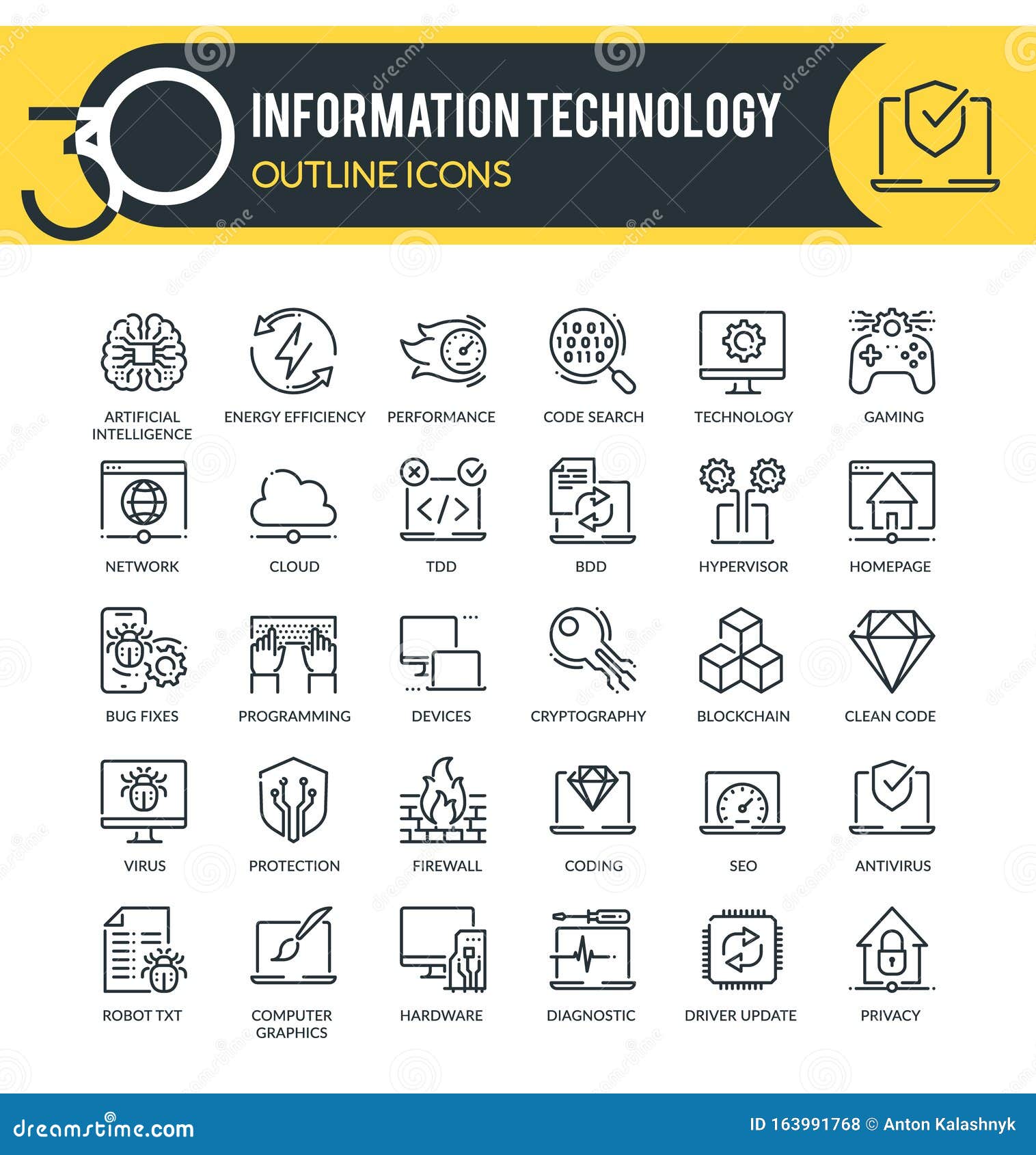 Information Technology Outline Icons Stock Vector - Illustration of ...