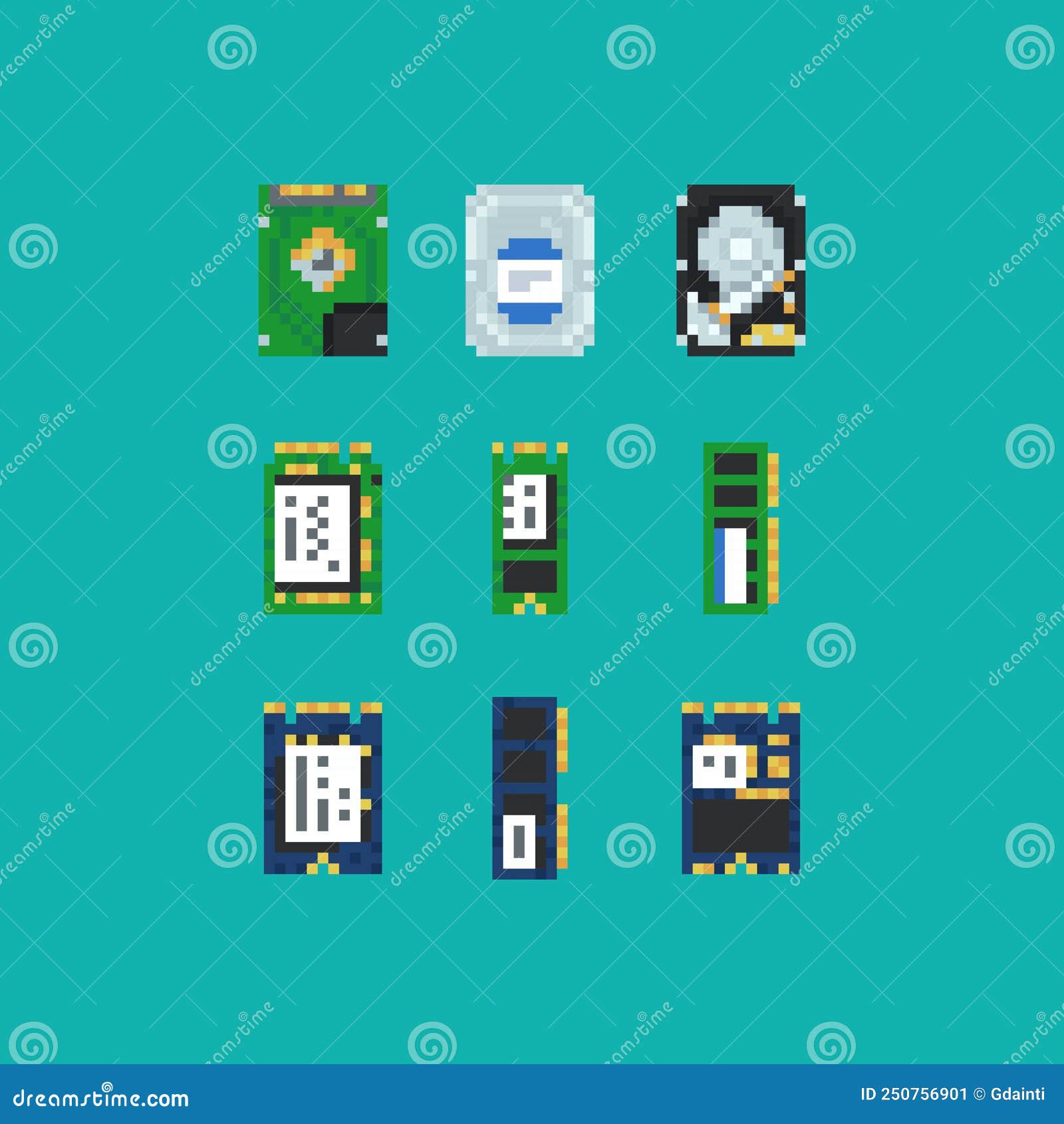 Information Technology Pixel Art Icons Set. Robot Arm. Brain and ...