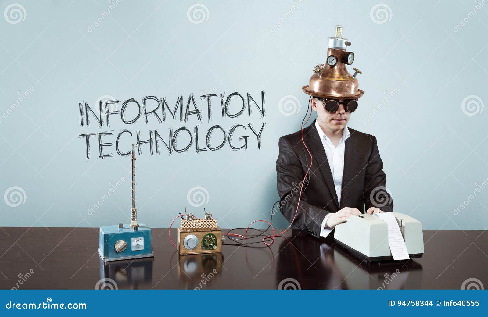 Information Technology Text with Vintage Businessman at Office Stock ...