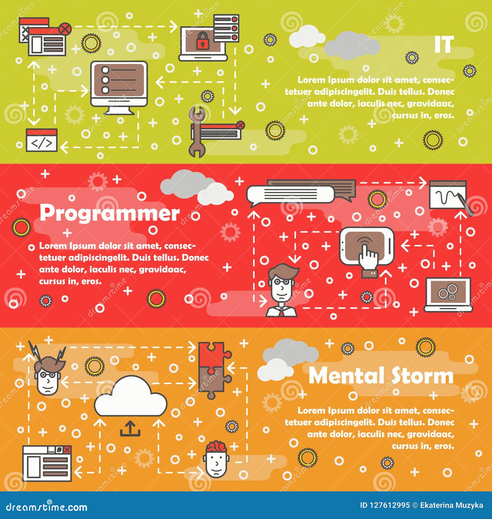 Vector Thin Line Art it Web Banner Template Set Stock Vector ...