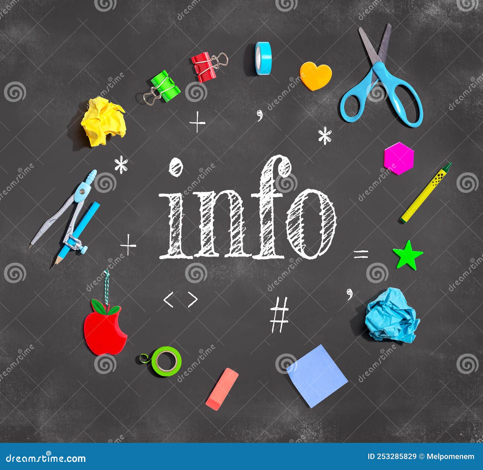 Information Theme with School Supplies on a Chalkboard Stock Image ...