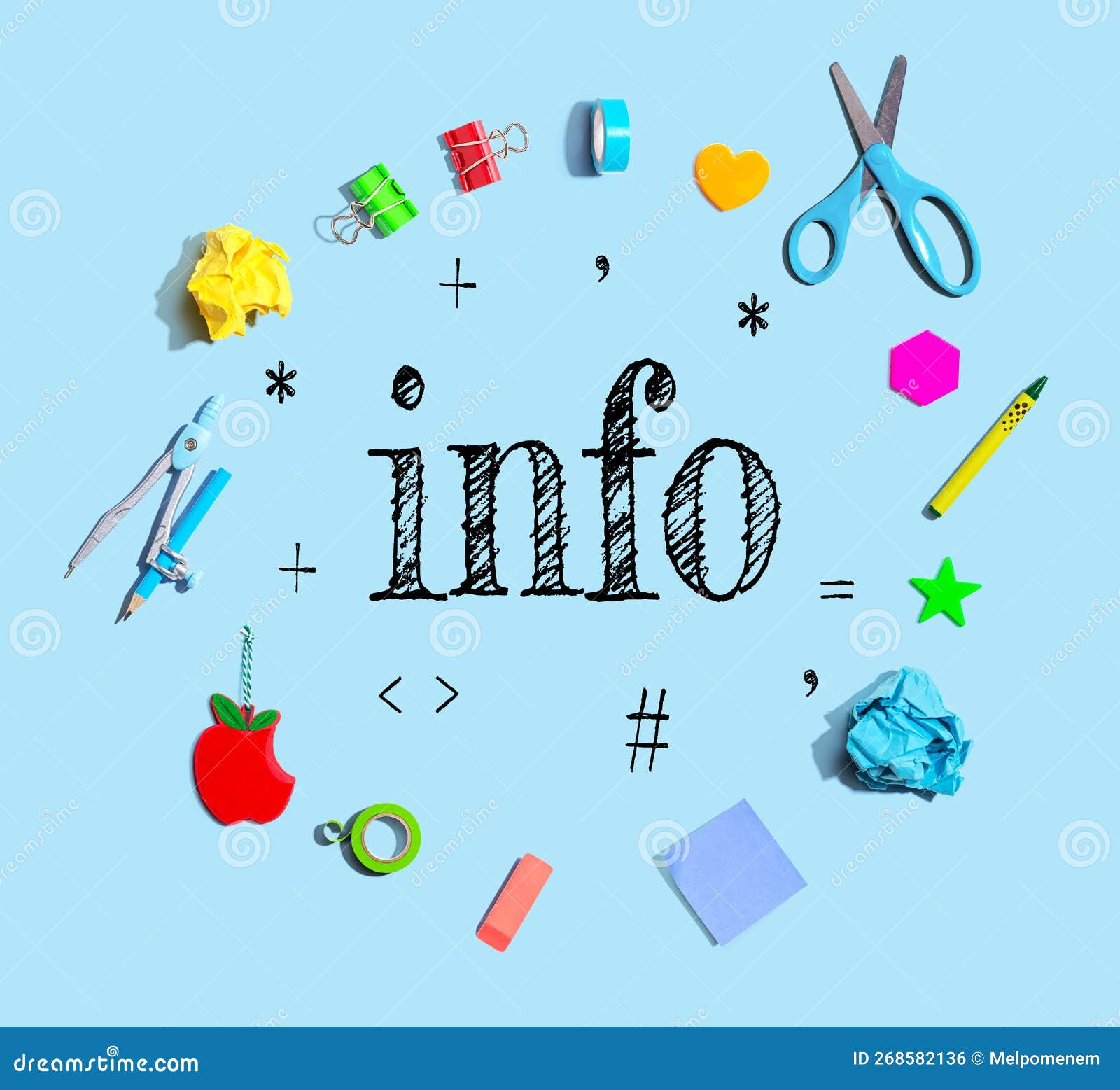 Information Theme with School Supplies - Flat Lay Stock Photo - Image ...