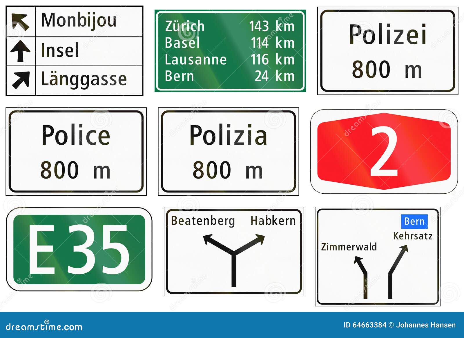 Informational Road Signs Used in Switzerland Stock Illustration ...