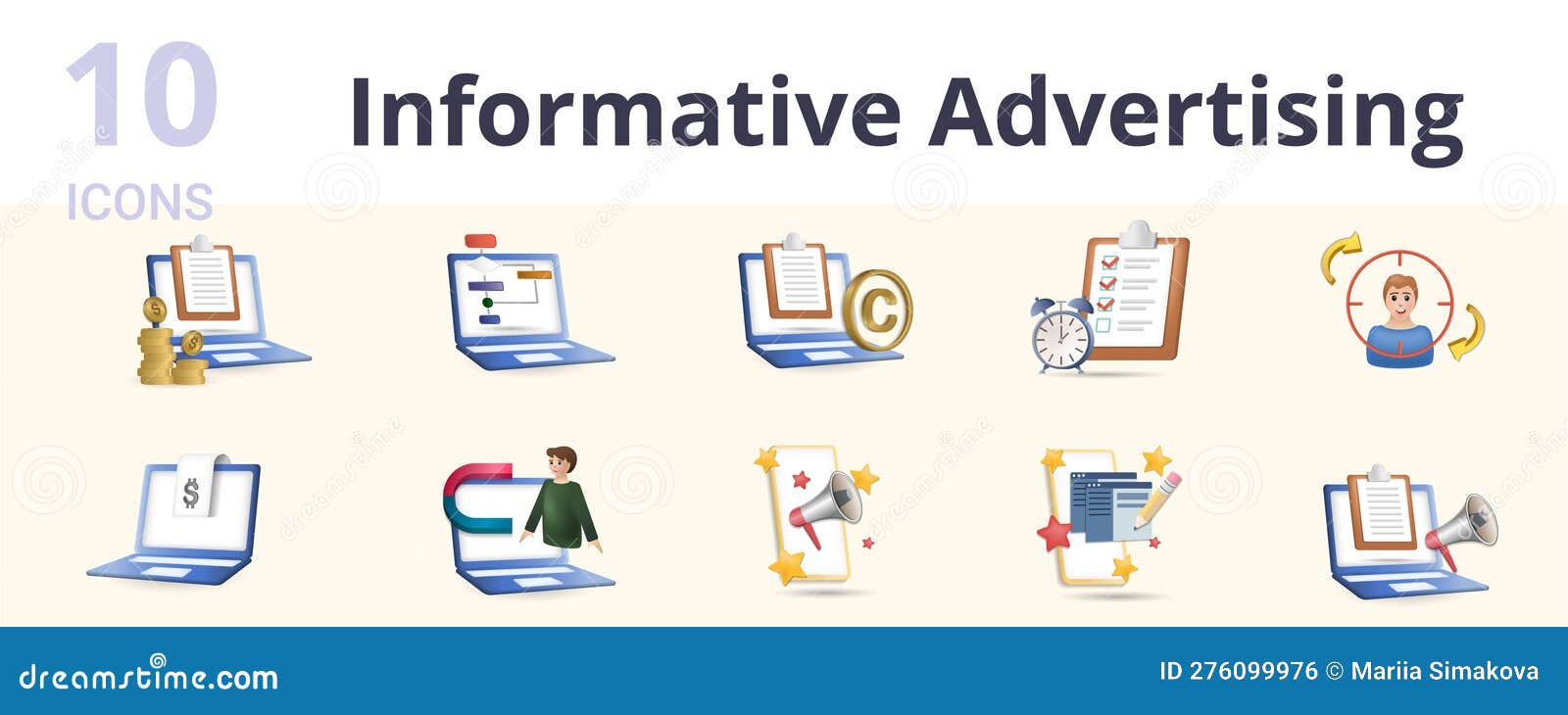 Informative Advertising Set. Creative Icons: Paid Articles, Digital ...