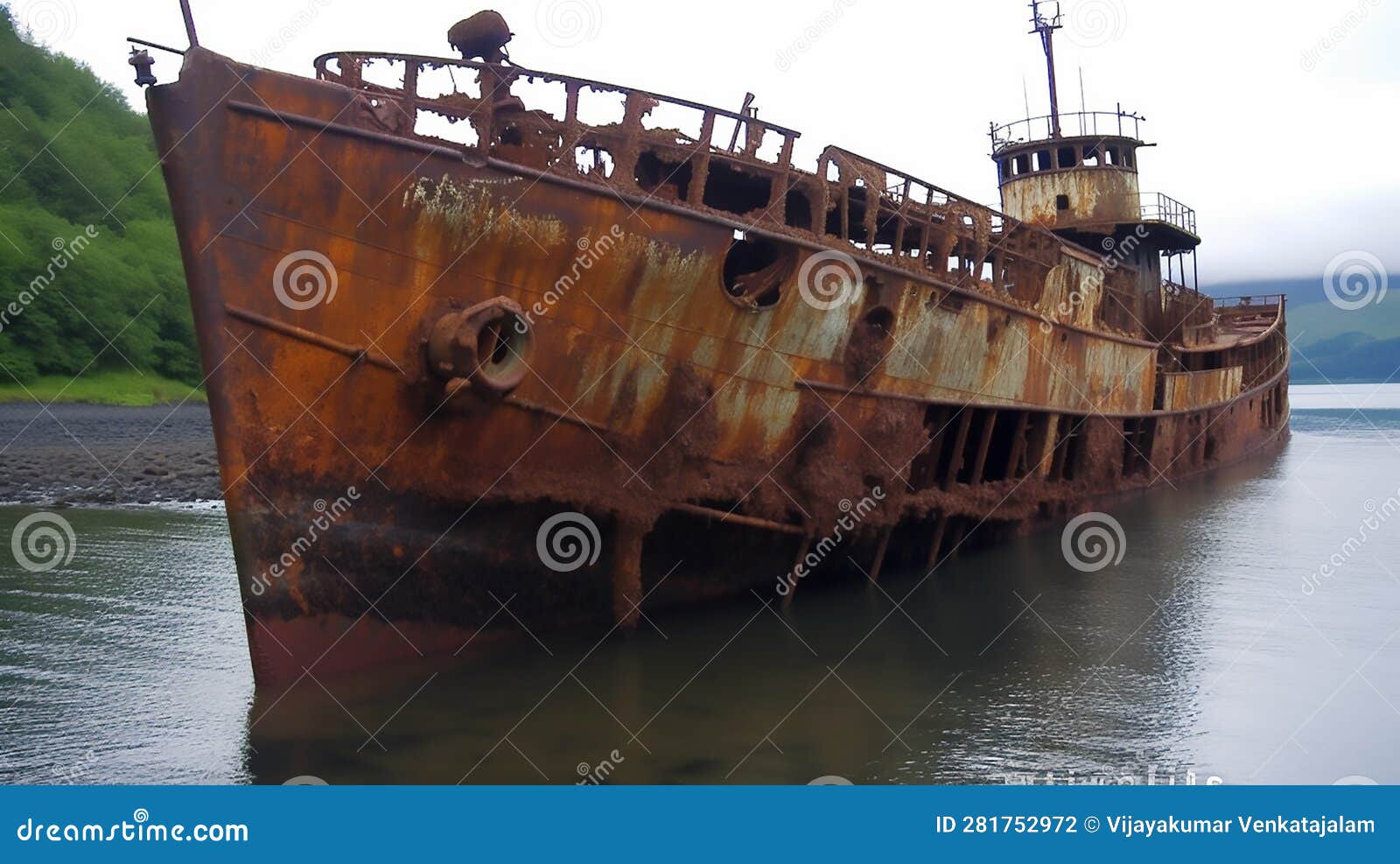 A Rusted Shipwreck Ship on the Seashore Stock Photo - Image of ...