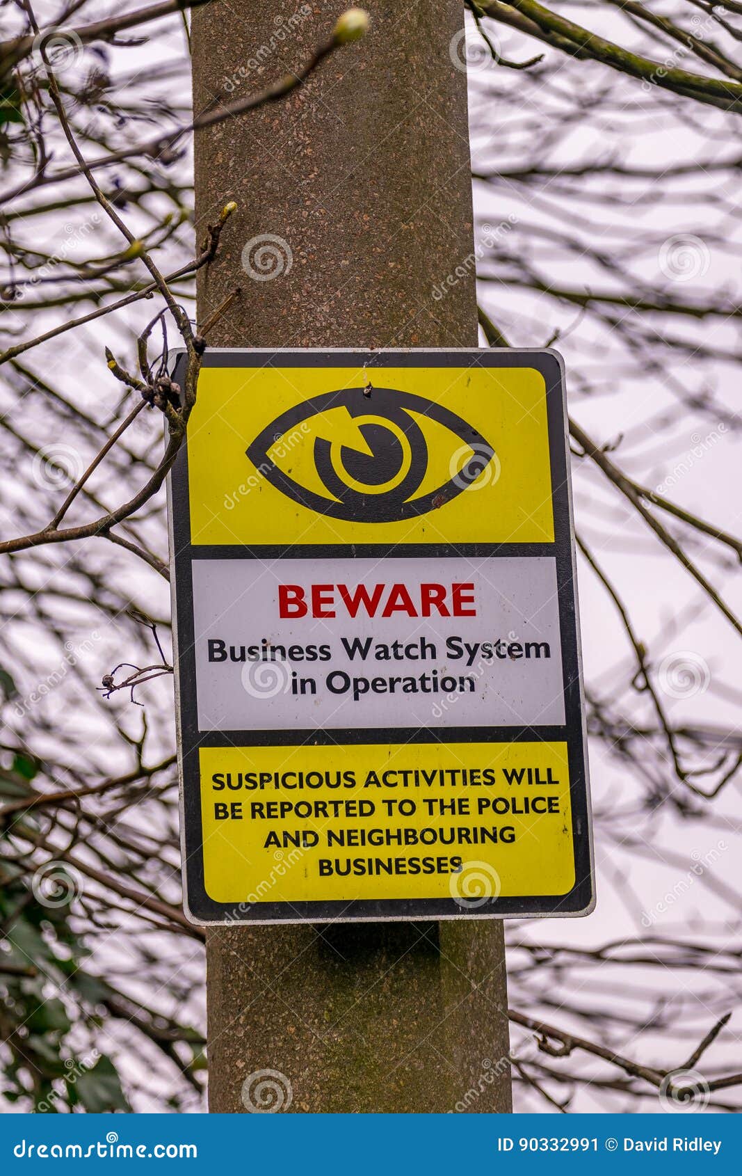 Informative Warning Sign on a Wooden Post Stock Image - Image of ...