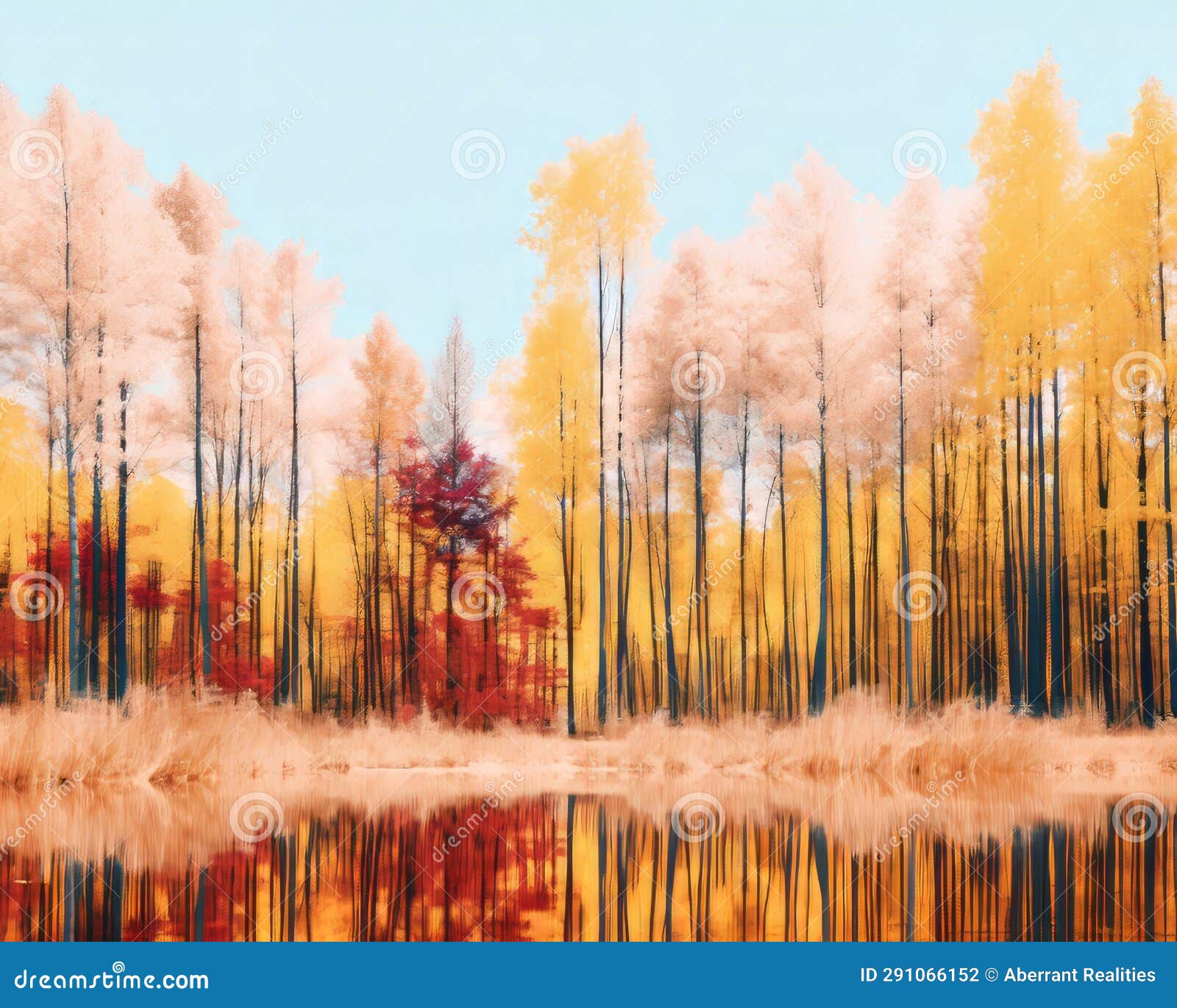 An Infrared Image of a Forest with Red and Yellow Trees Stock ...
