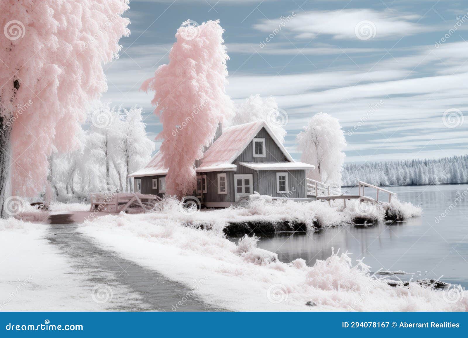 An Infrared Image of a House on the Shore of a Lake Stock Illustration ...