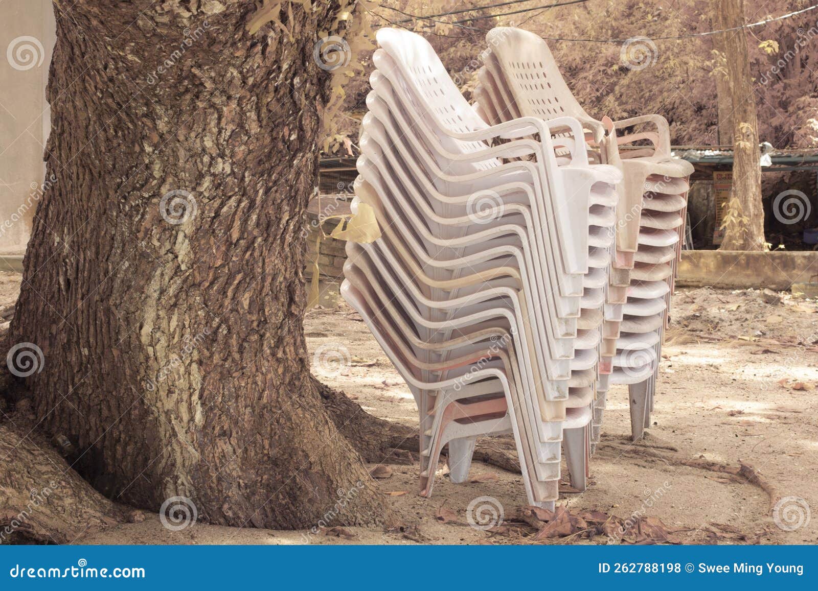 Image of the Lots of Stacked Up Plastic Air Chair at the Park Stock ...