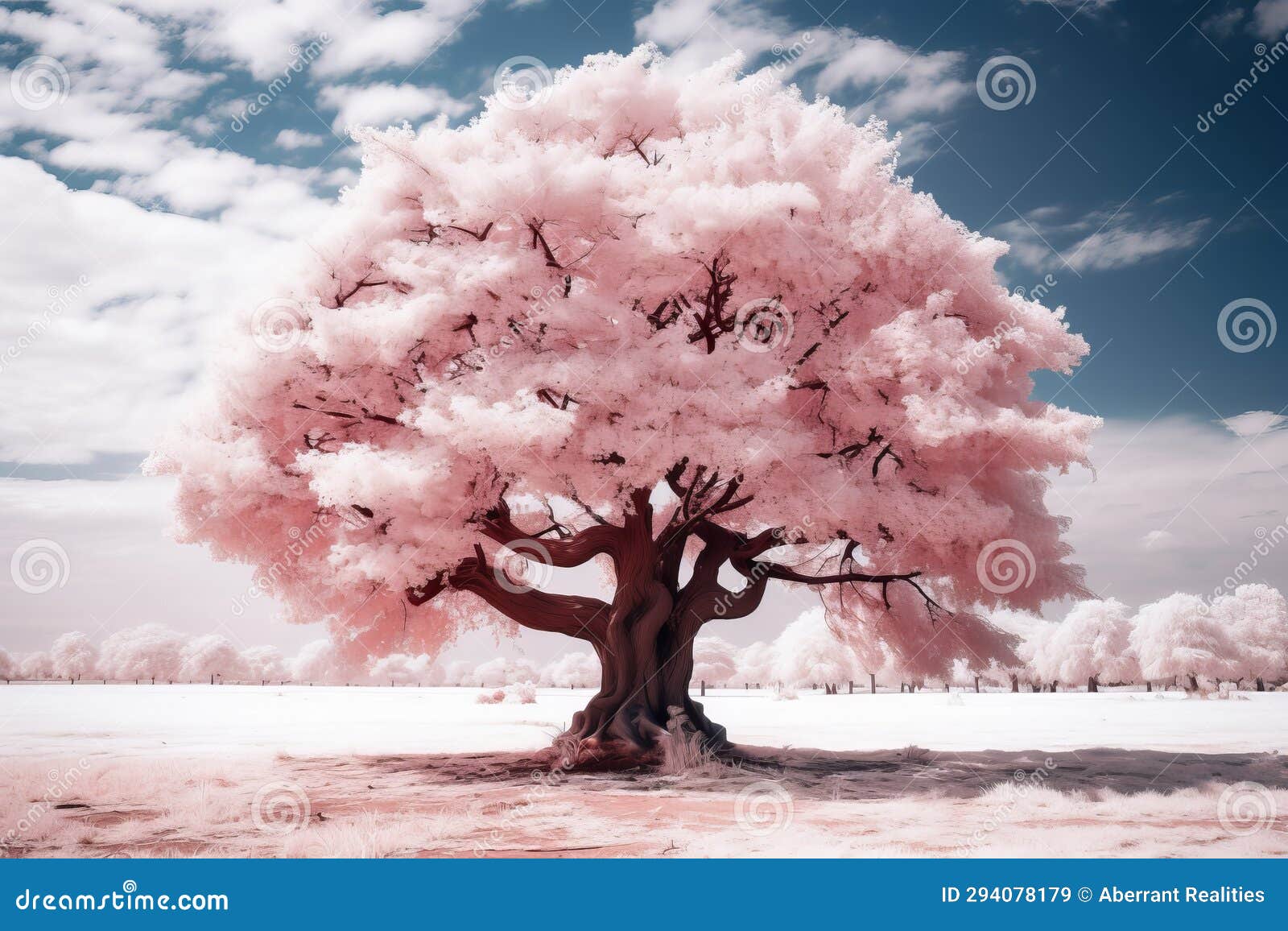 An Infrared Image of a Pink Tree in the Snow Stock Illustration ...