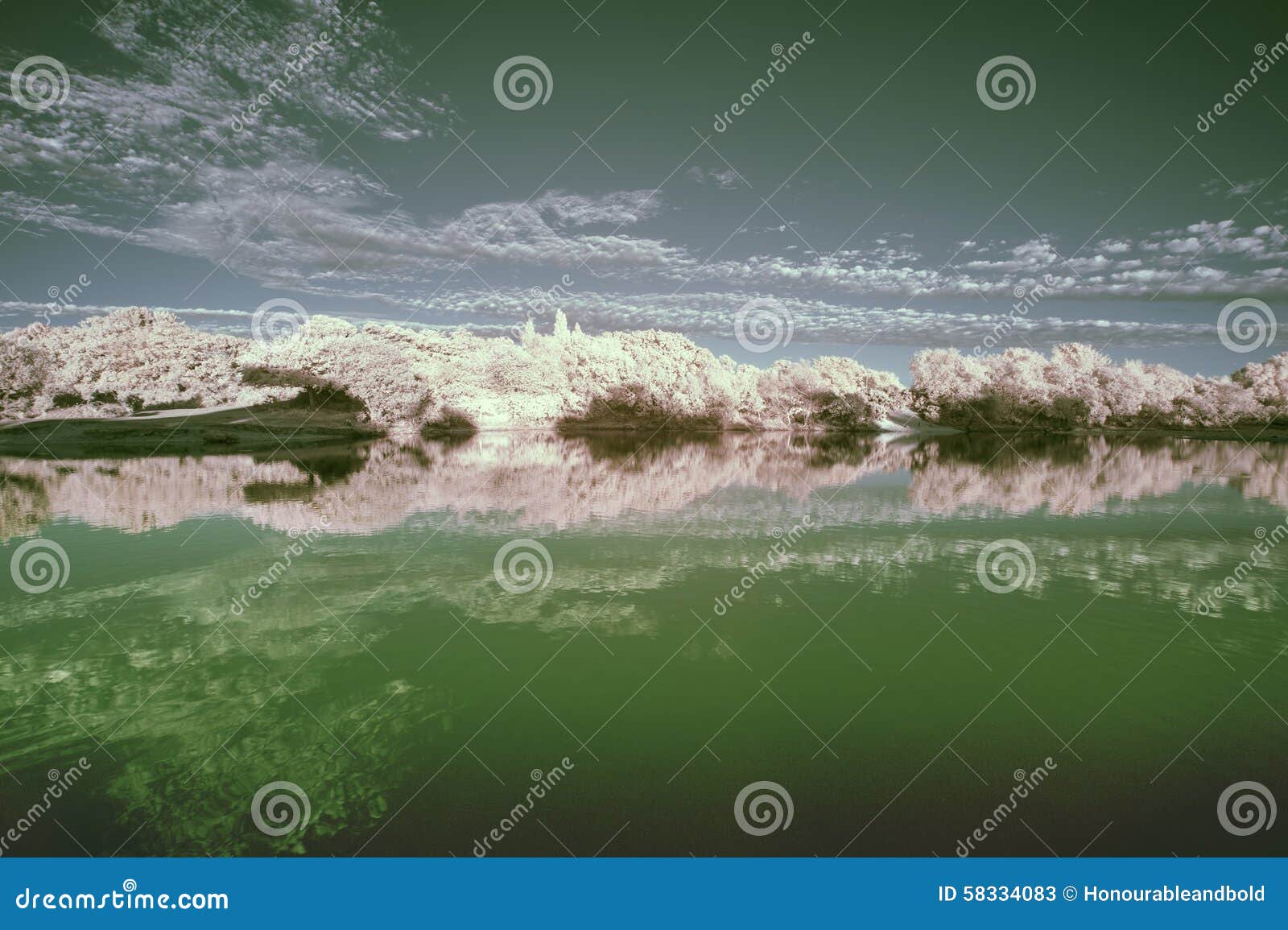 Infrared Landscape in Summer Sunset Over Lake Stock Image - Image of ...