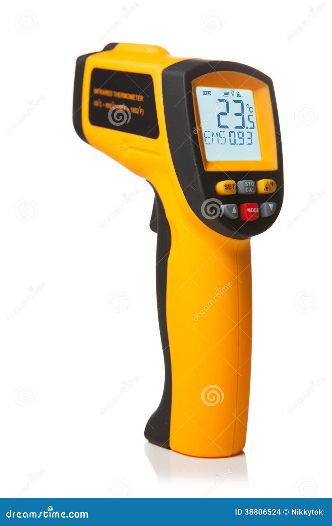 Infrared Laser Thermometer In Hand. Motor Temperature Measurement Stock ...