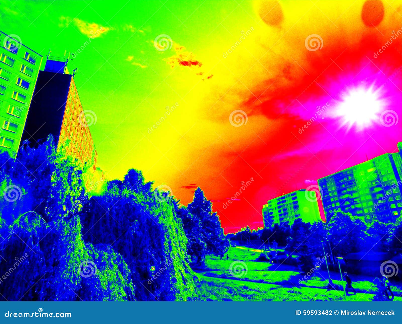 Infrared sunny city stock photo. Image of color, houses - 59593482