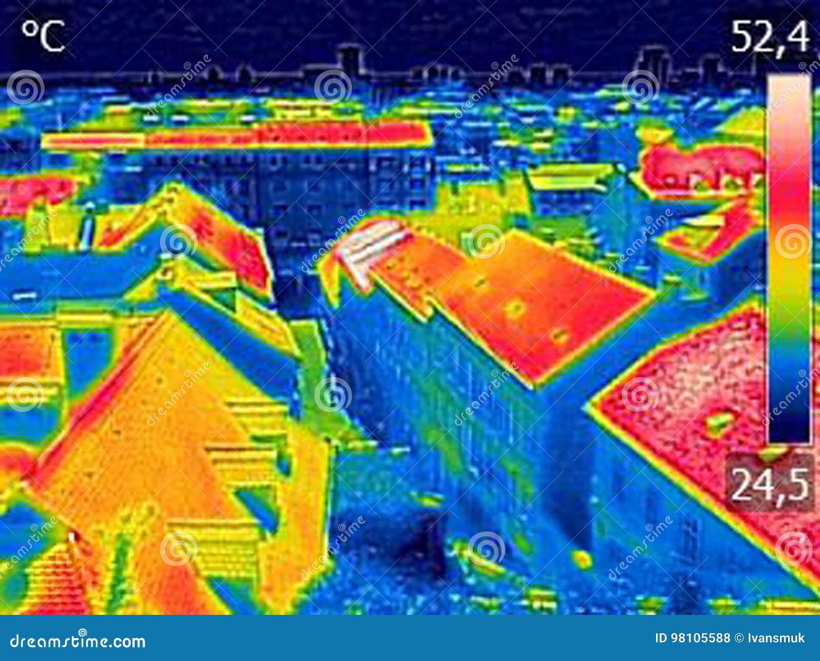 Infrared Thermovision Image Panorama of Zagreb, Showing Difference ...