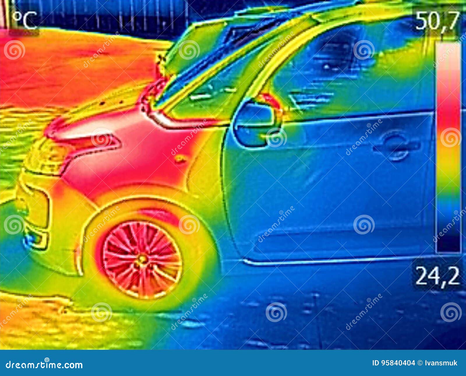 Infrared Thermovision Image Showing Car Engine after Driving Stock ...