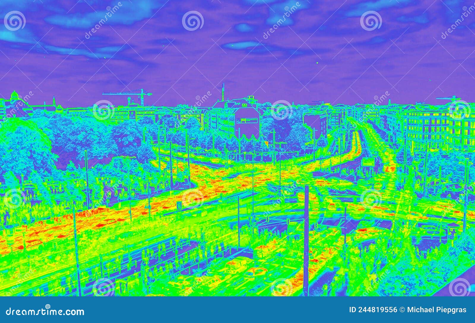 Infrared View of Heavy Fast Moving Traffic - Motion Infrared Map Stock ...