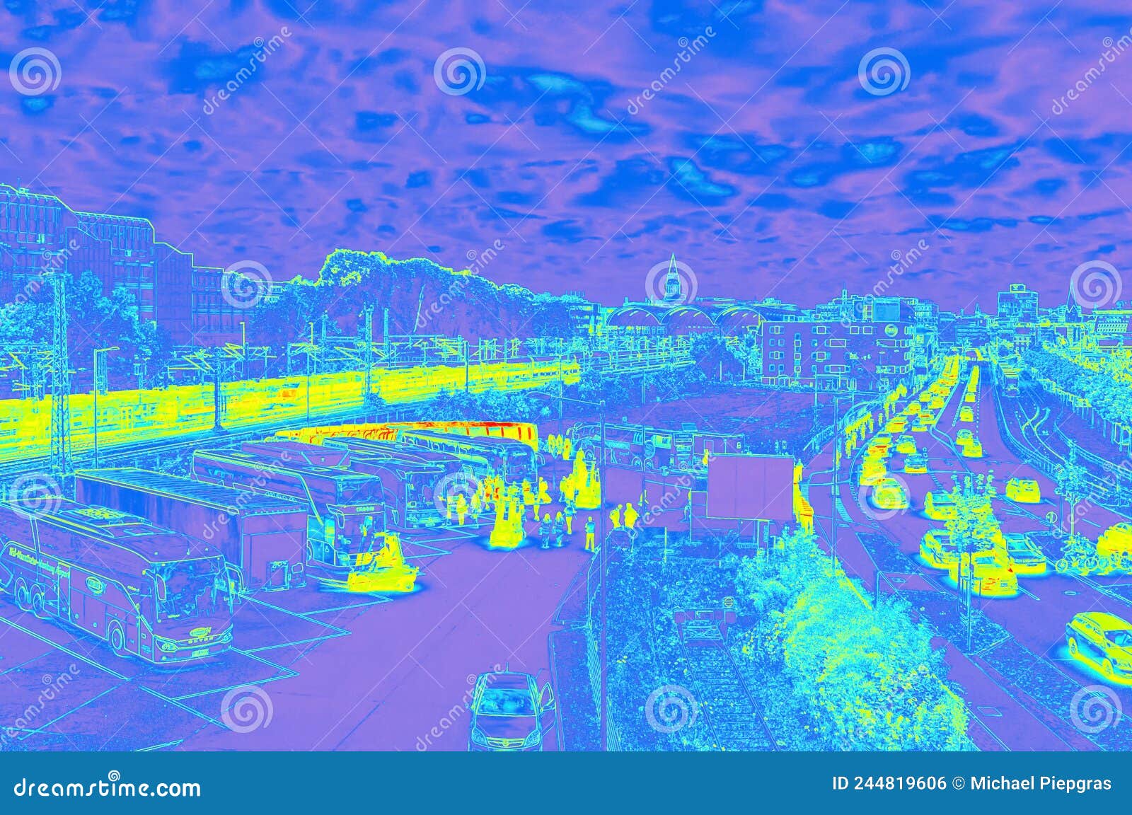 Infrared View of Heavy Fast Moving Traffic - Motion Infrared Map Stock ...
