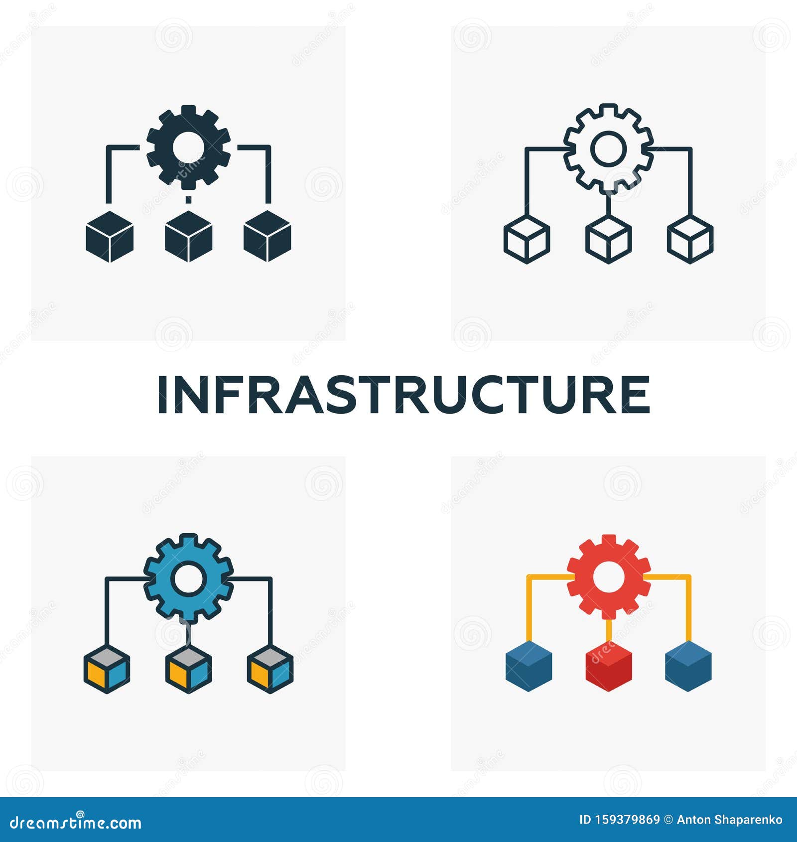 Infrastructure Icon Set. Four Elements in Diferent Styles from ... Infrastructure Icon Set. Four Elements in Diferent Styles from ...