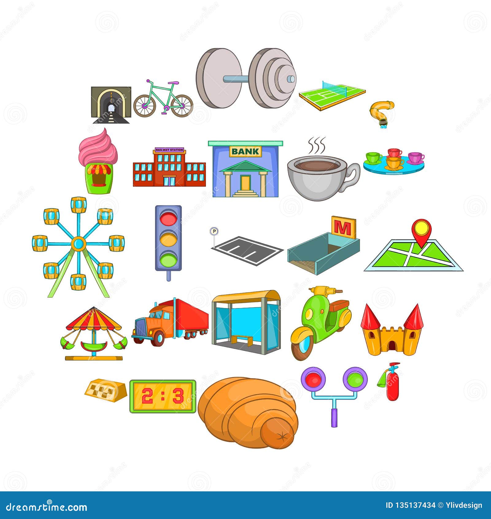 Infrastructure Icons Set, Cartoon Style Stock Vector - Illustration of ...