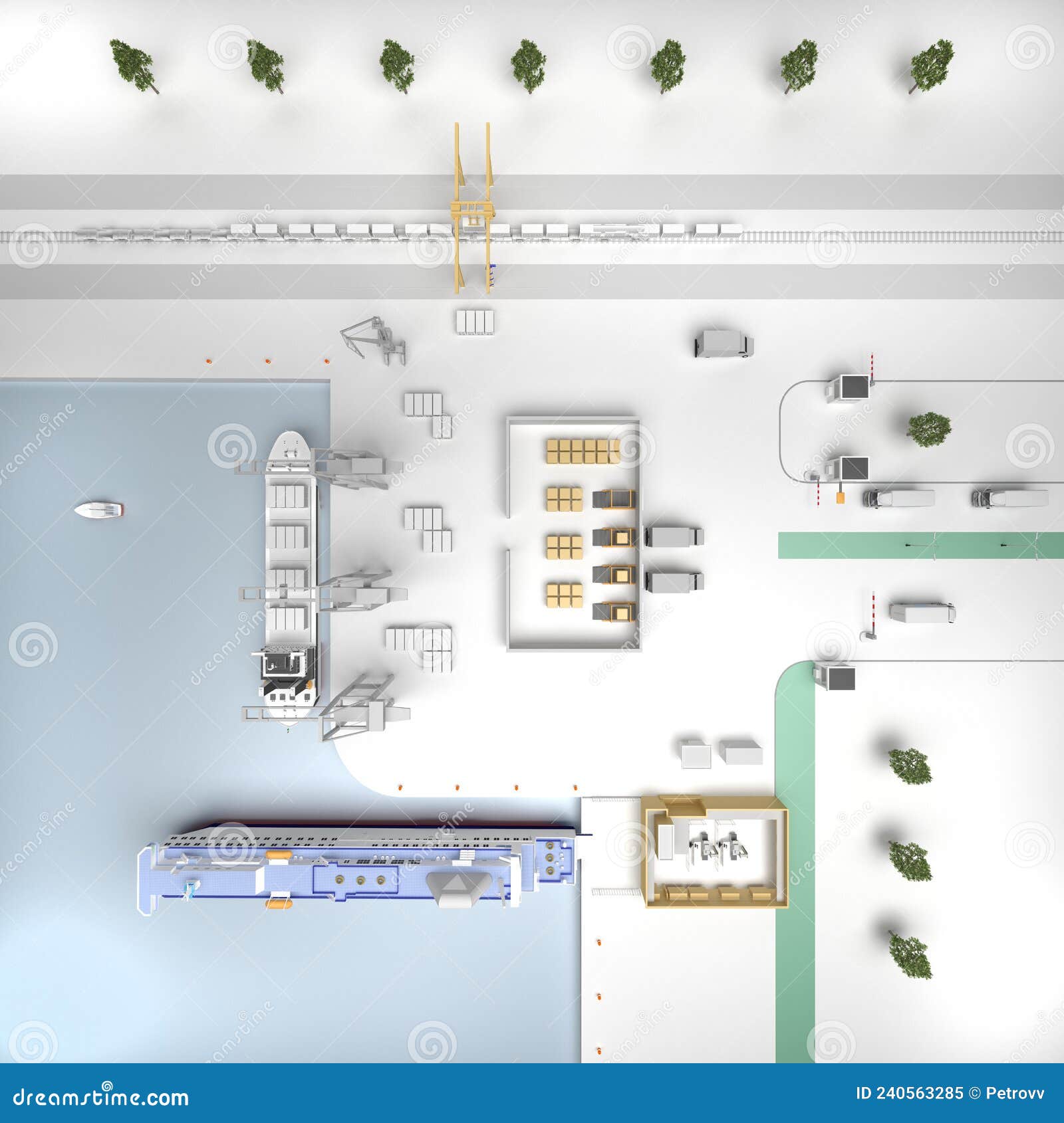 Seaport territory top view stock illustration. Illustration of vessel ...