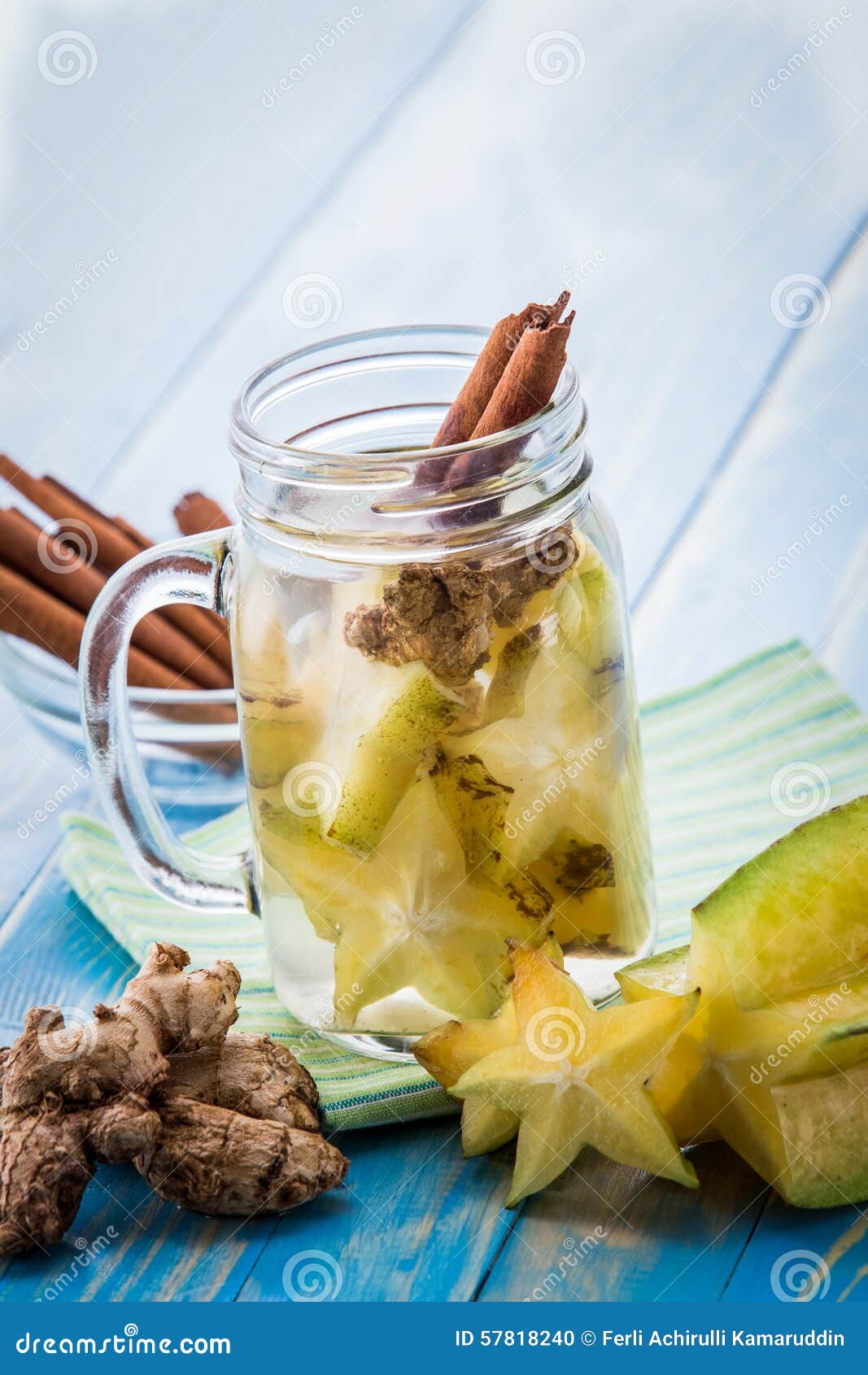 Infused Water Mix of Starfruit, Cinnamon and Ginger Stock Photo - Image ...
