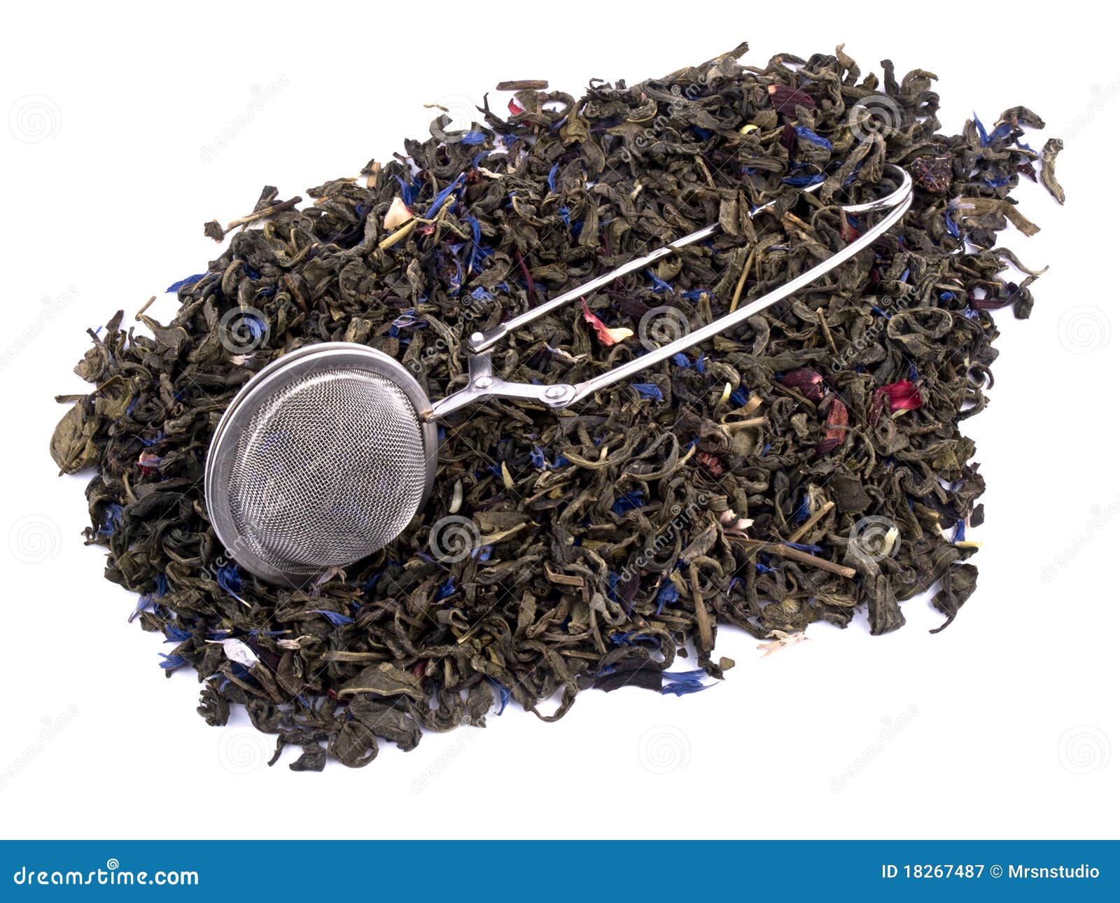 Infuser and Green Tea Leaves on White Background Stock Image - Image of ...